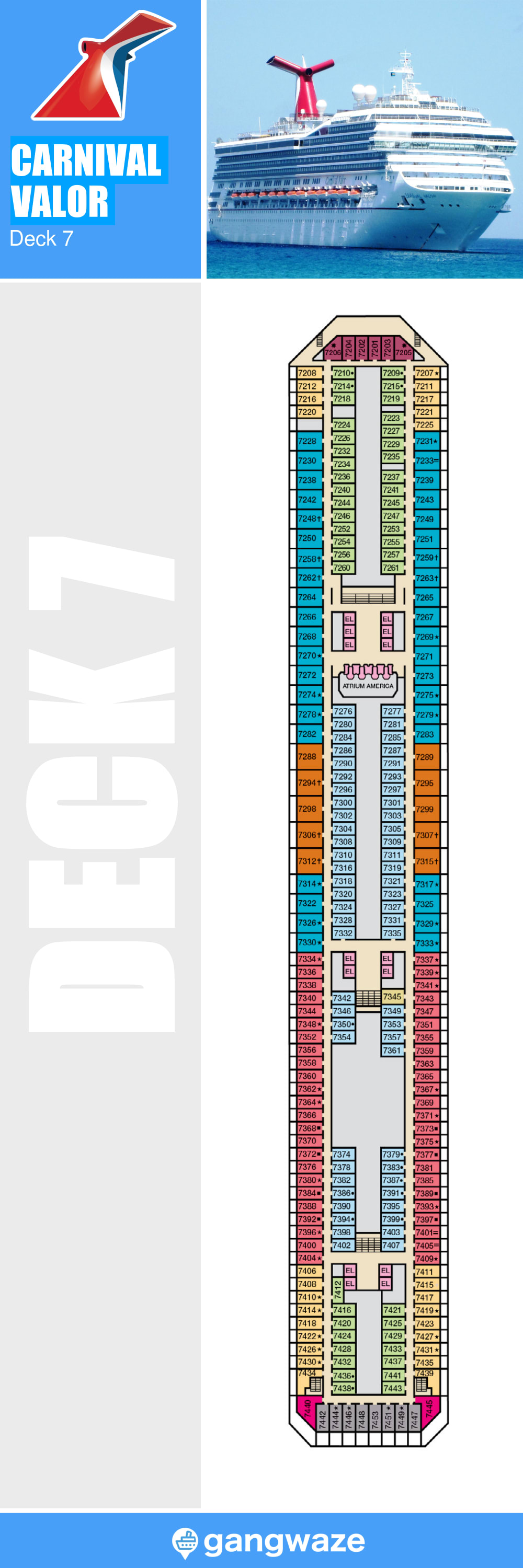 Carnival Valor Deck 7 - Activities & Deck Plan Layout