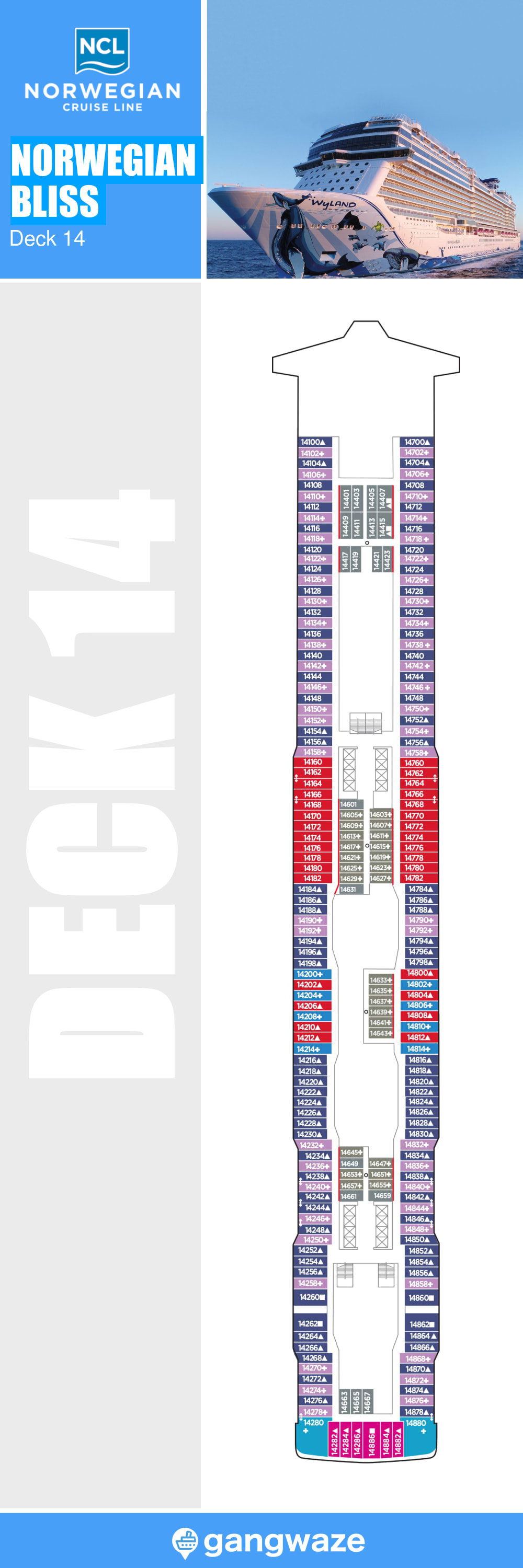 Norwegian Bliss Deck 14 - Activities & Deck Plan Layout