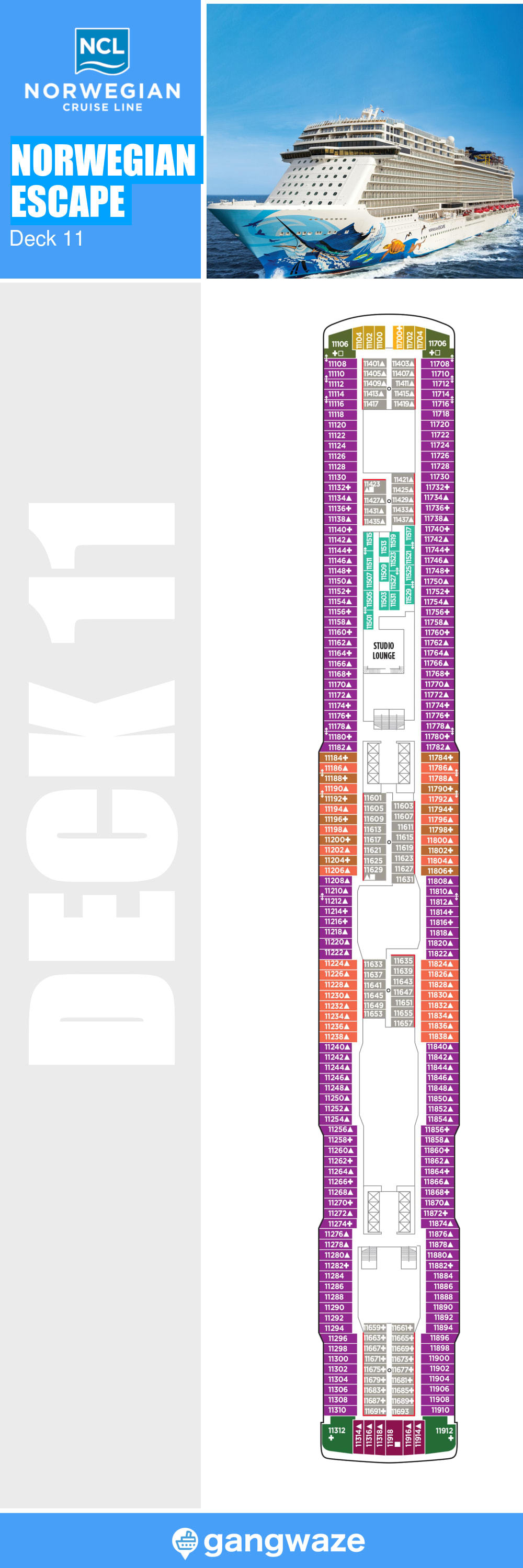 Norwegian Escape Deck 11 - Activities & Deck Plan Layout