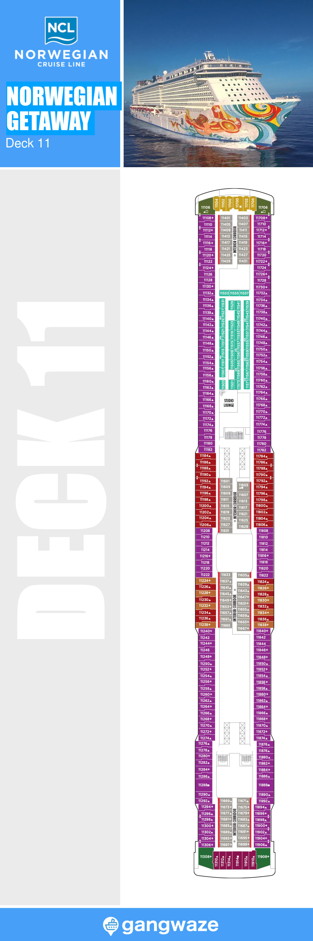 Norwegian Getaway Deck 11 - Activities & Deck Plan Layout