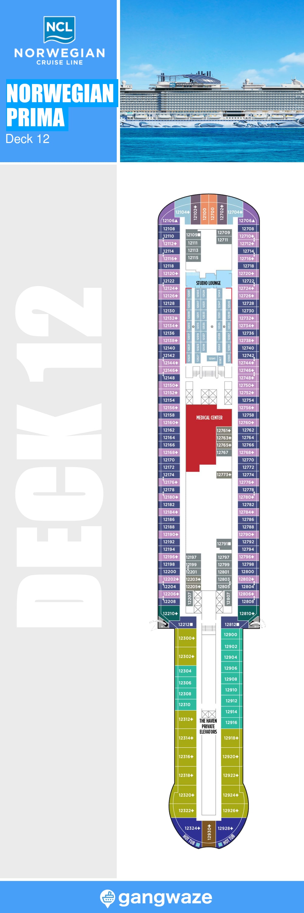 Norwegian Prima Deck 12 - Activities & Deck Plan Layout