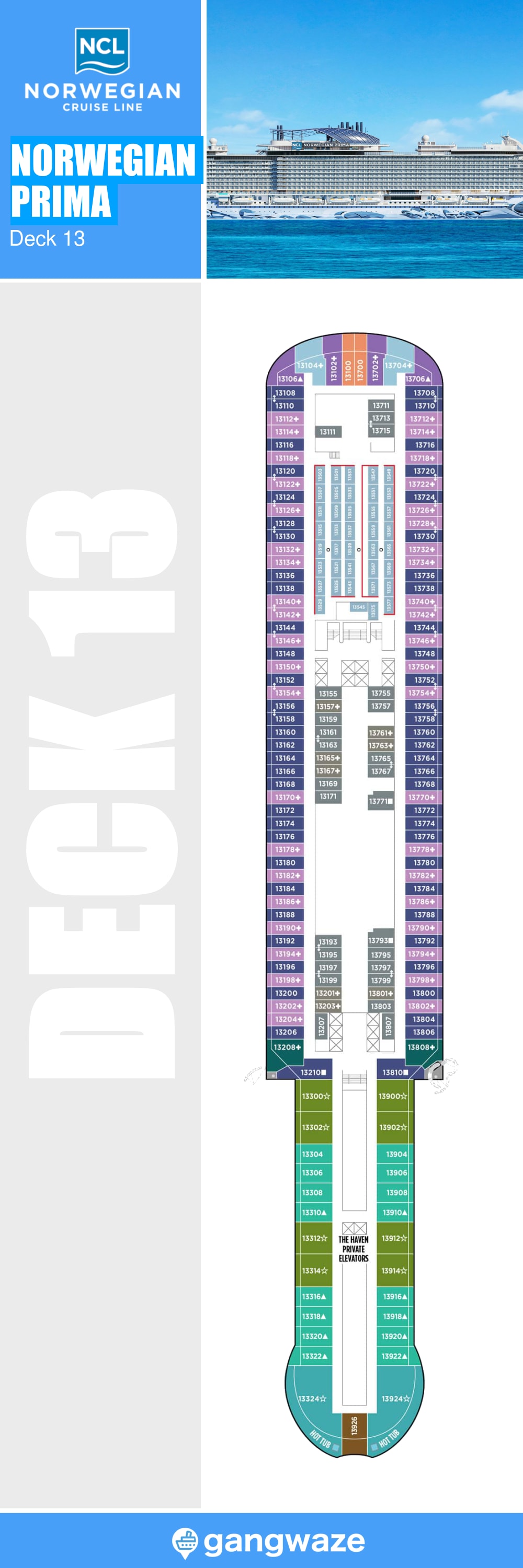 Norwegian Prima Deck 13 - Activities & Deck Plan Layout