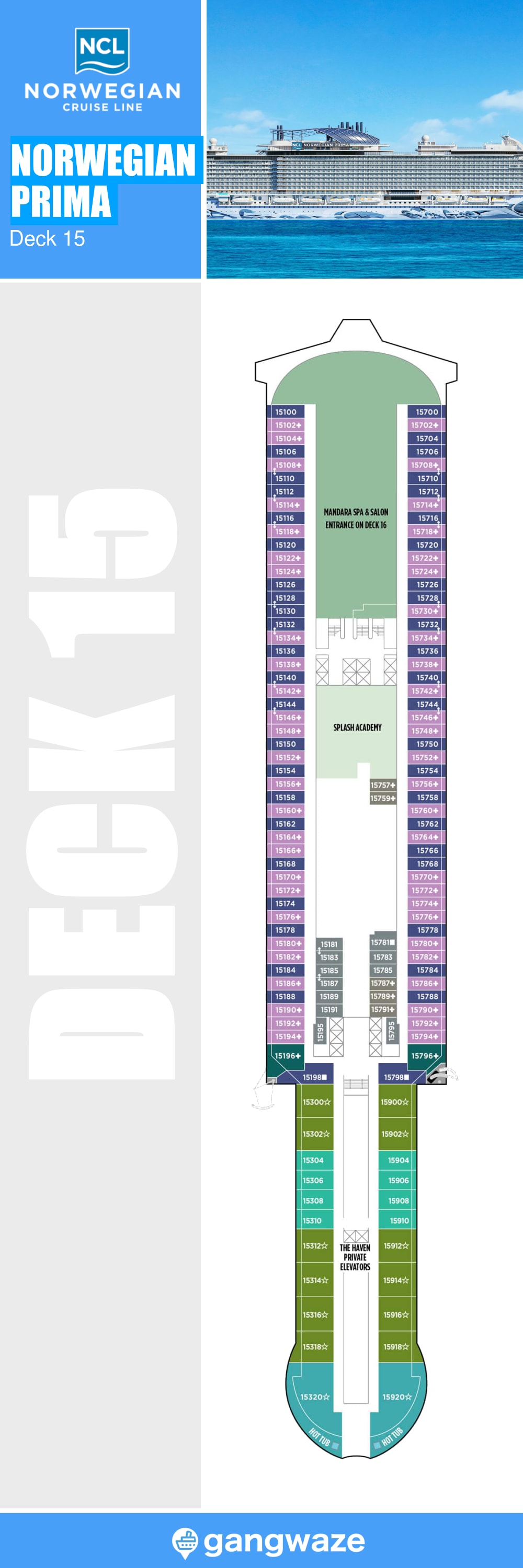 Norwegian Prima Deck 15 - Activities & Deck Plan Layout