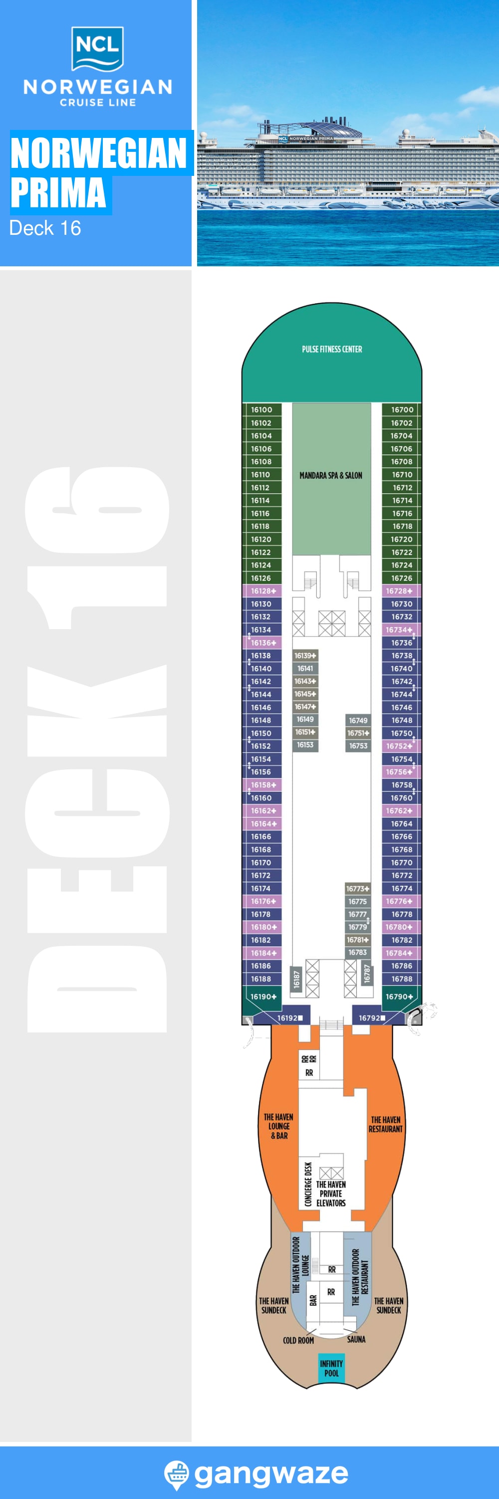 Norwegian Prima Deck 16 - Activities & Deck Plan Layout
