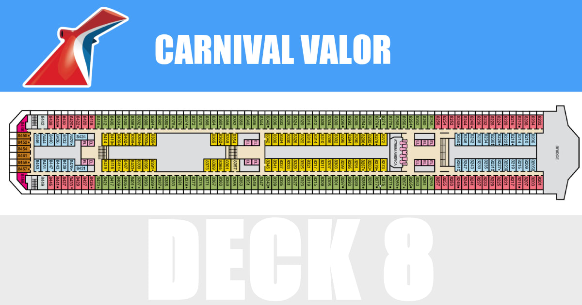 Carnival Valor Deck 8 - Activities & Deck Plan Layout