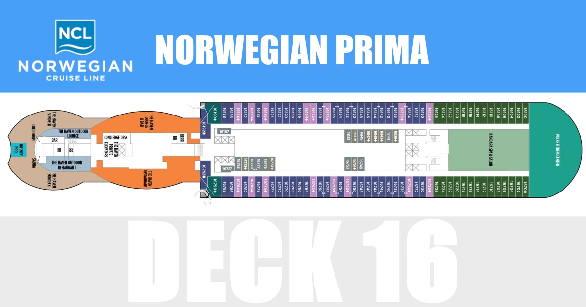 Norwegian Prima Deck 16 - Activities & Deck Plan Layout