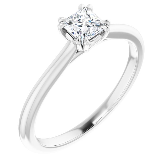 14k White Gold Square Diamond Solitaire Engagement Ring
