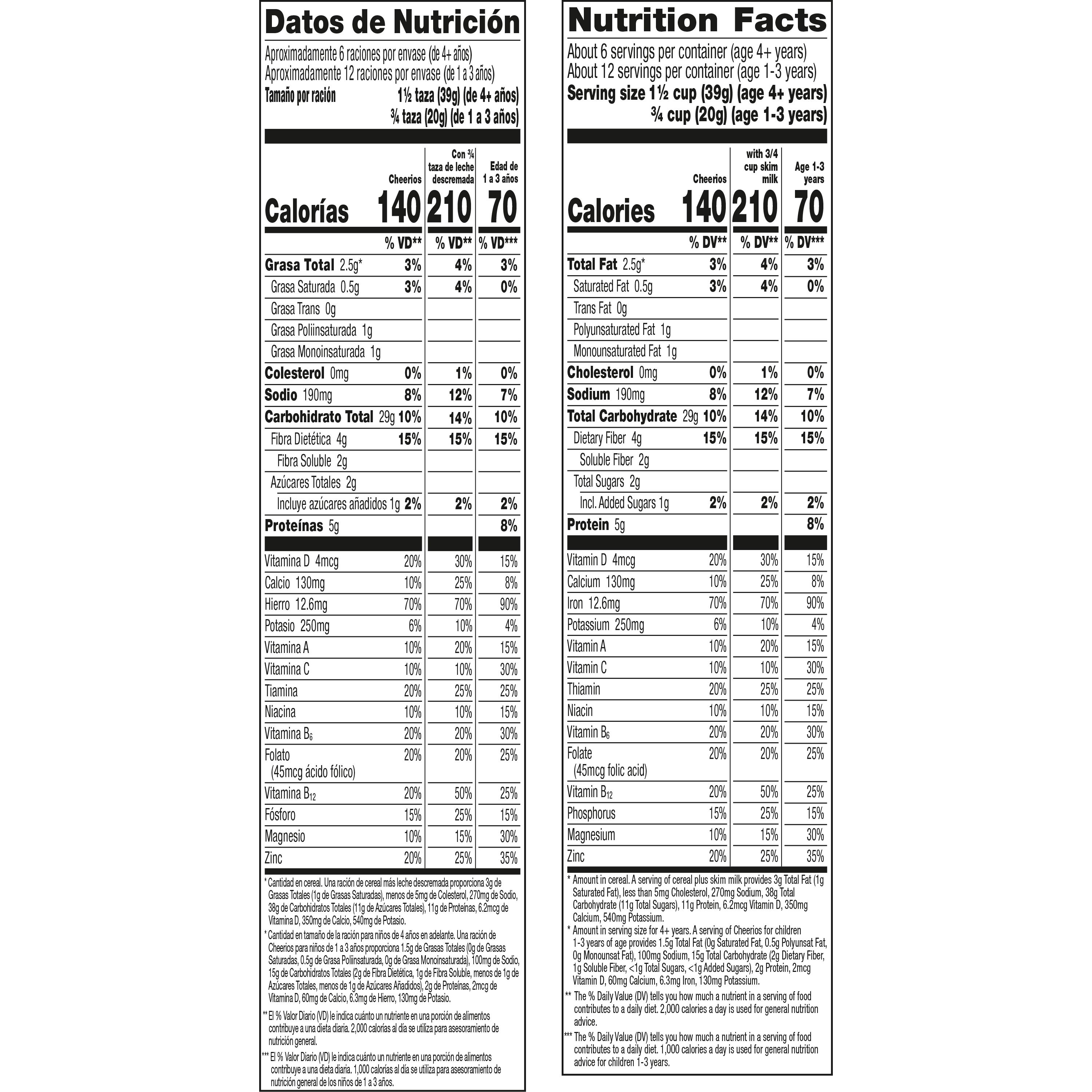 Cheerios Nutrition Label