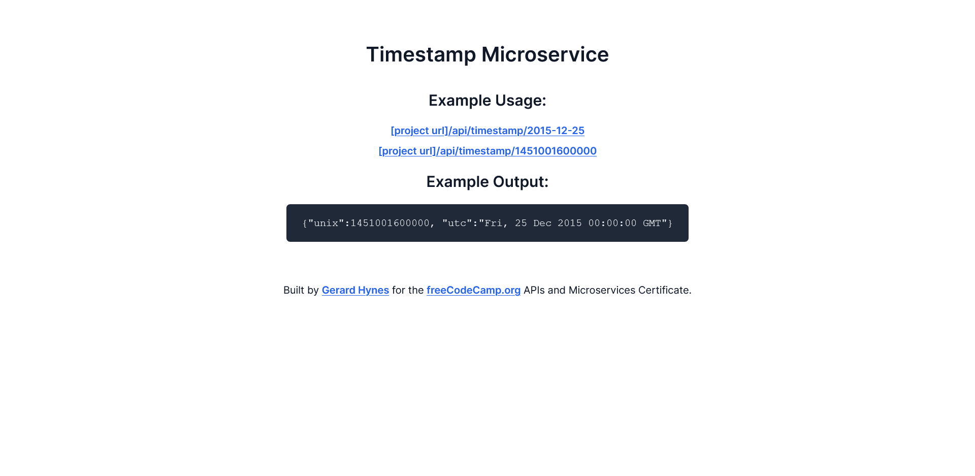 Github Gerhynes Timestamp Microservice A Timestamp Microservice Built For The Freecodecamp