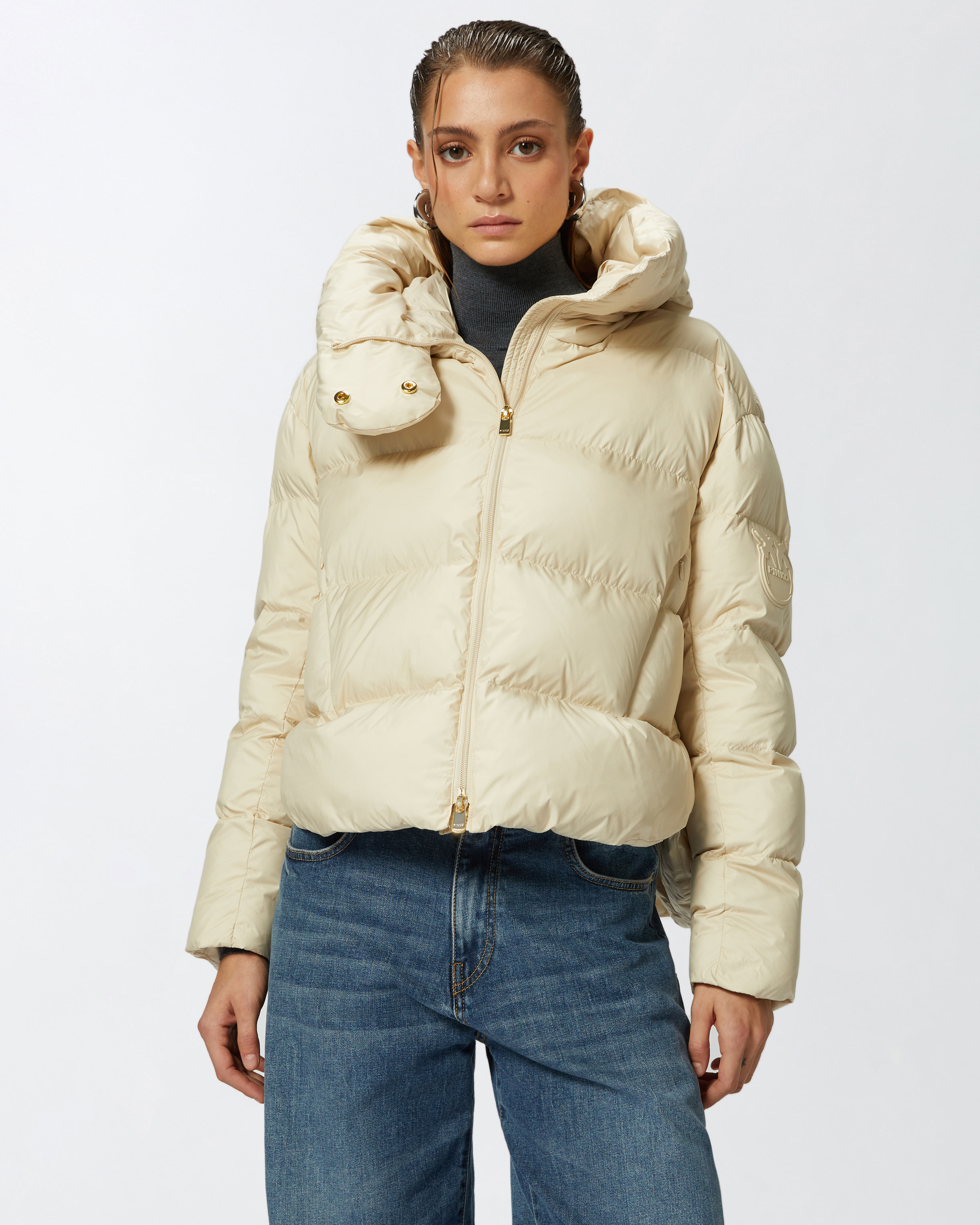 Padded down jacket with high wrap-around collar PINKO Padded down jacket with high wrap-around collar PINKO