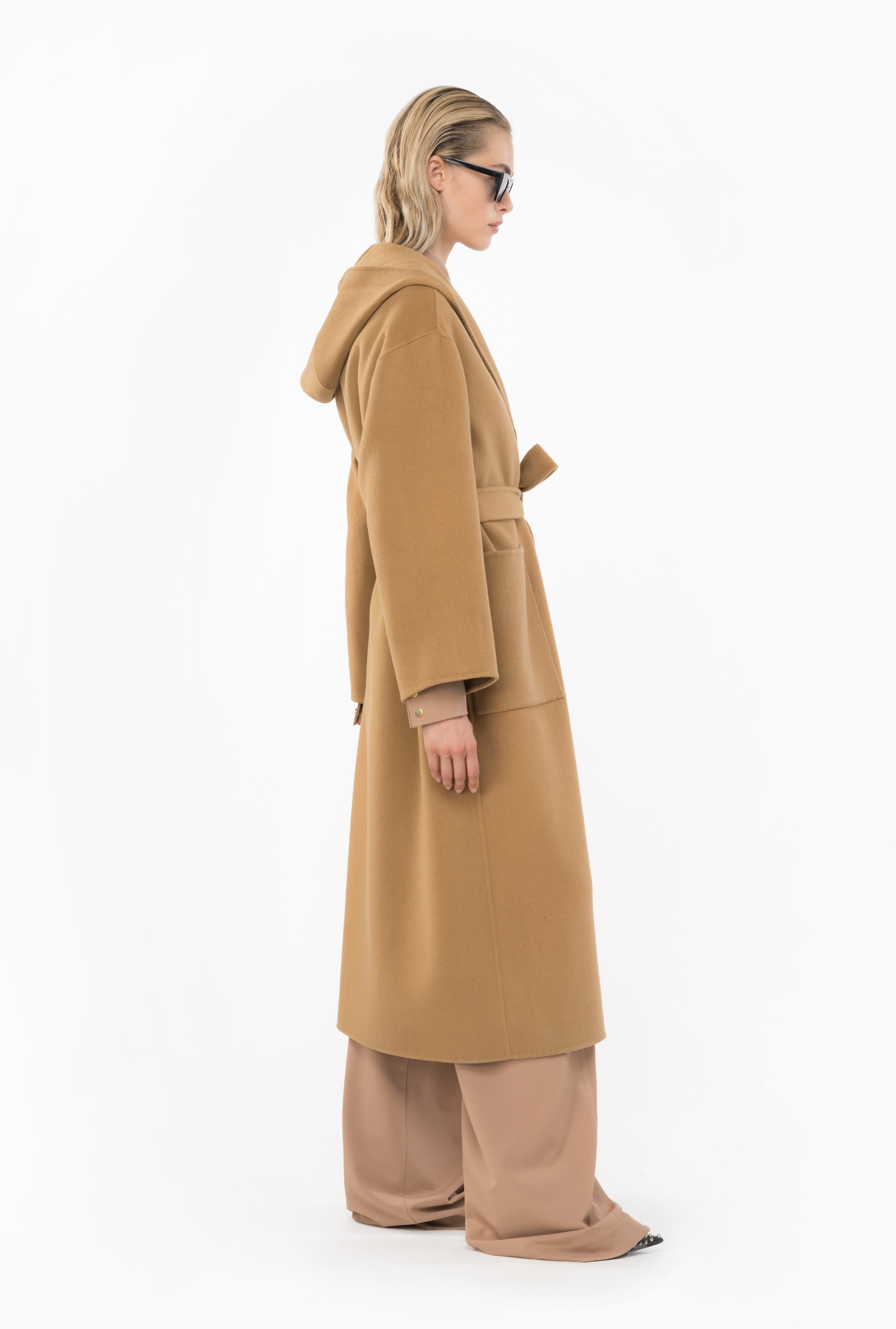 Pinko Long Cloth Coat With Hood In Mocha Camel | ModeSens