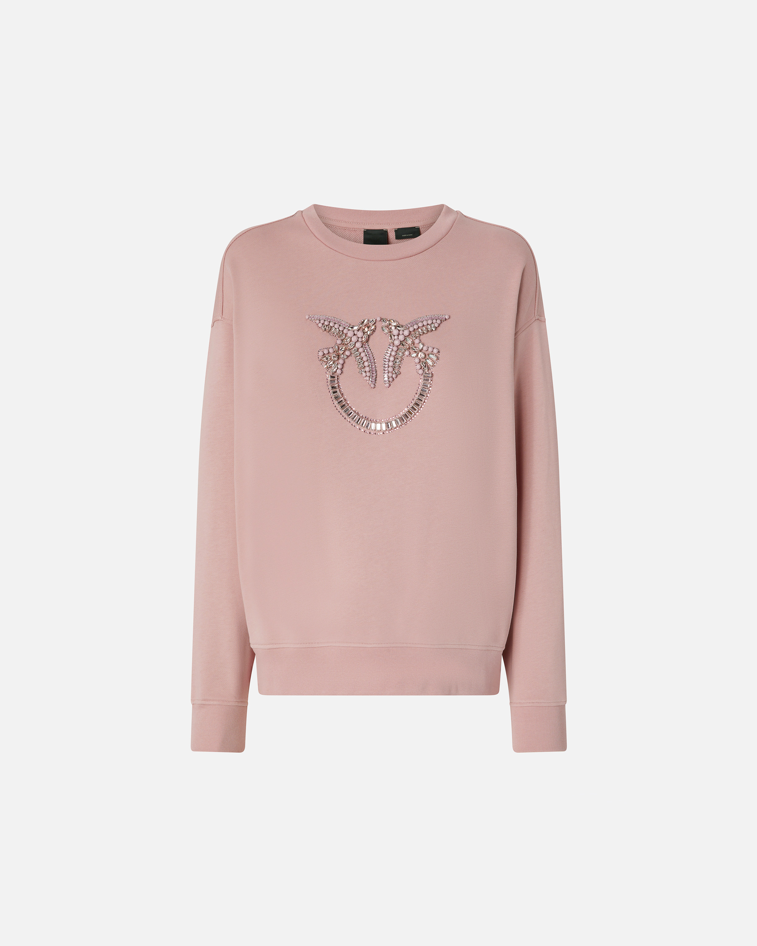Crew-neck sweatshirt with Love Birds jewel embroidery PINKO Crew-neck sweatshirt with Love Birds jewel embroidery PINKO