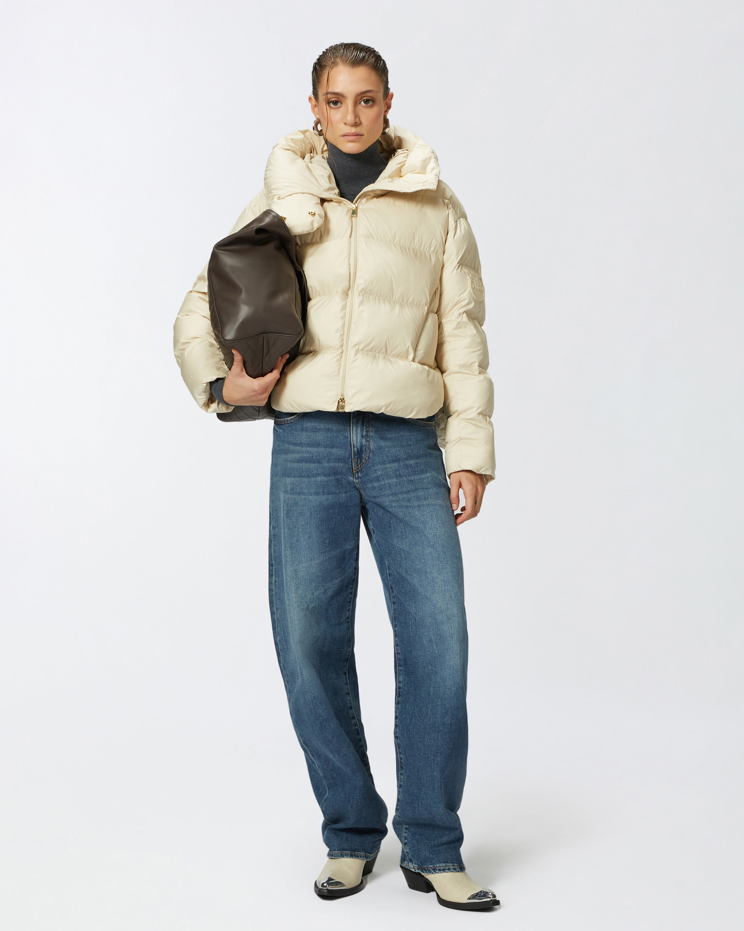 Padded down jacket with high wrap-around collar PINKO Padded down jacket with high wrap-around collar PINKO