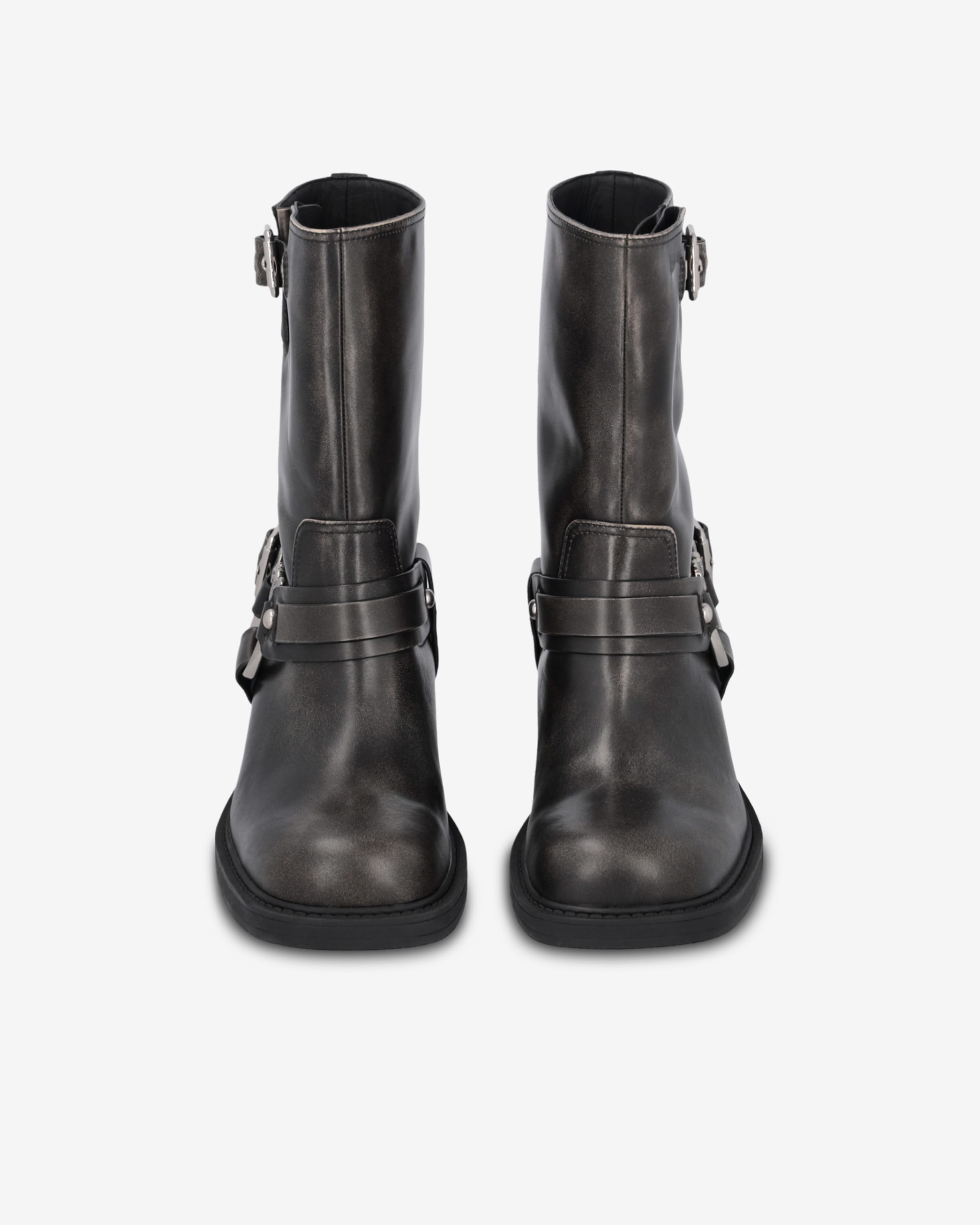 Calf-high leather biker boots with buckles PINKO → Shop Online Calf-high leather biker boots with buckles PINKO → Shop Online