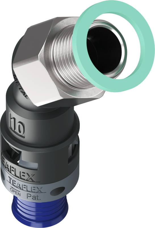 BF polyamide 45°curved elbow fitting with revolving metal thread | Teaflex
