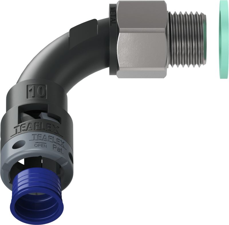 Raccordo in poliammide a 90° senza spigoli interni con filetto in metallo girevole IP68 | Teaflex