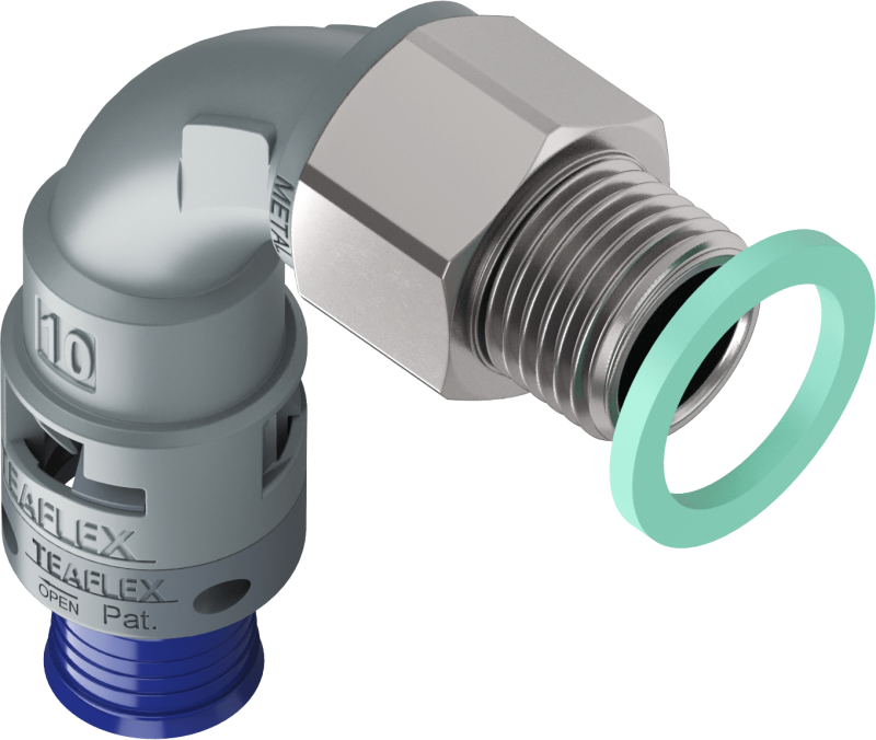 Polyamide 90° curved elbow fitting with metal revolving thread IP68 ...