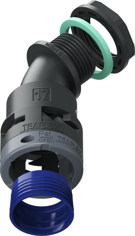 BF polyamide 45° curved elbow fitting IP68/IP69K | Teaflex