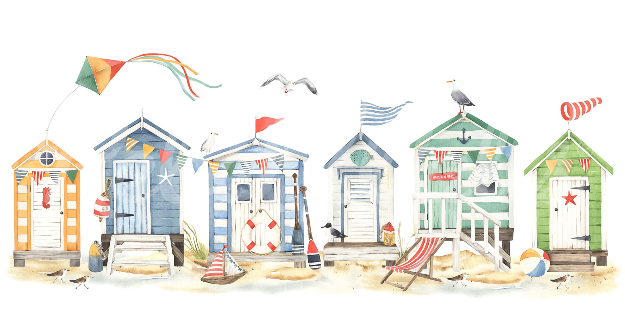 Tiny Beach Houses, Multi | Rebel Walls