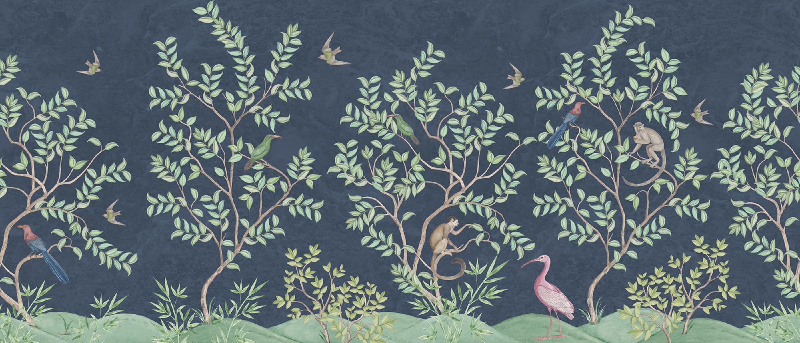 Monkeys Paradise Dark Blue - Rebel Walls