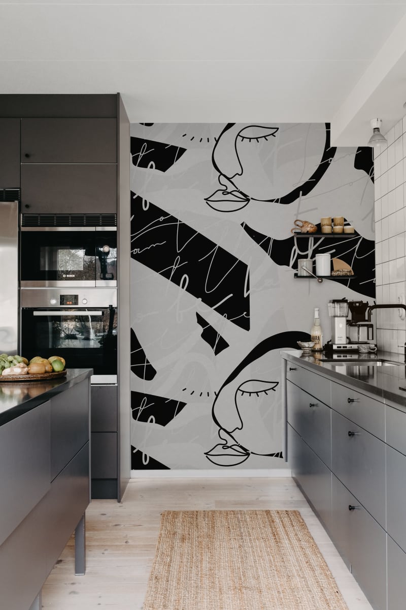 Lined Faces, Graphite | Rebel Walls