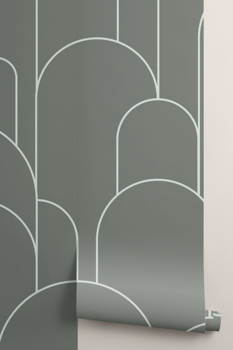 Green Art Deco Outline Arches Wallpaper Mural - Hovia