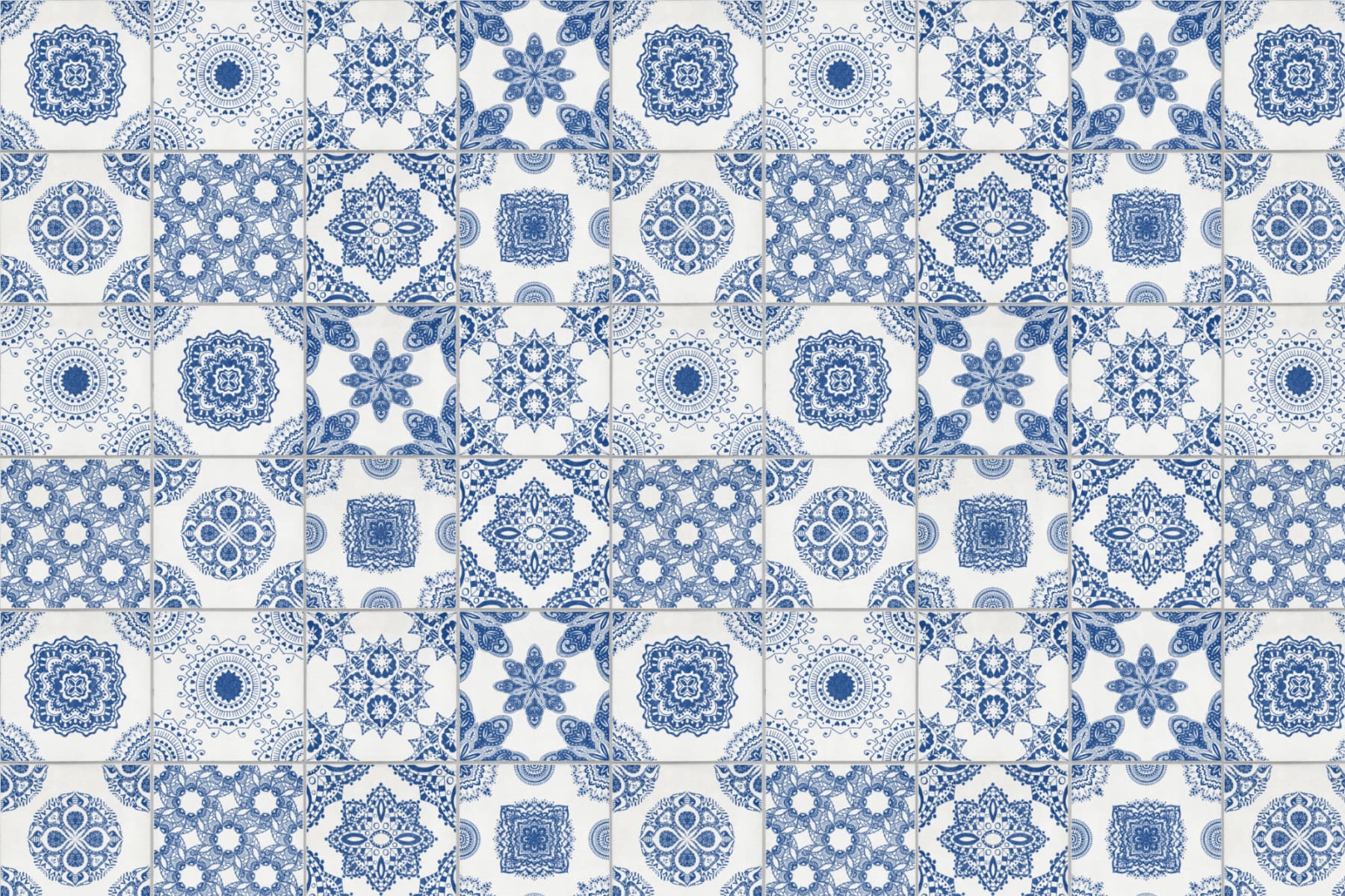 White & Blue Portuguese Tile Wallpaper Mural - Hovia