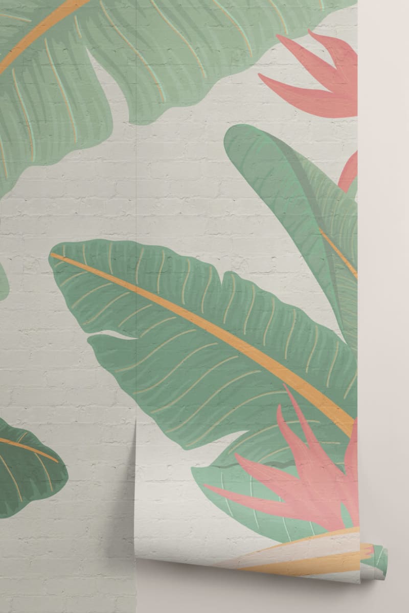 Biophilic Banana Leaf & Brick Wall Mural - Hovia