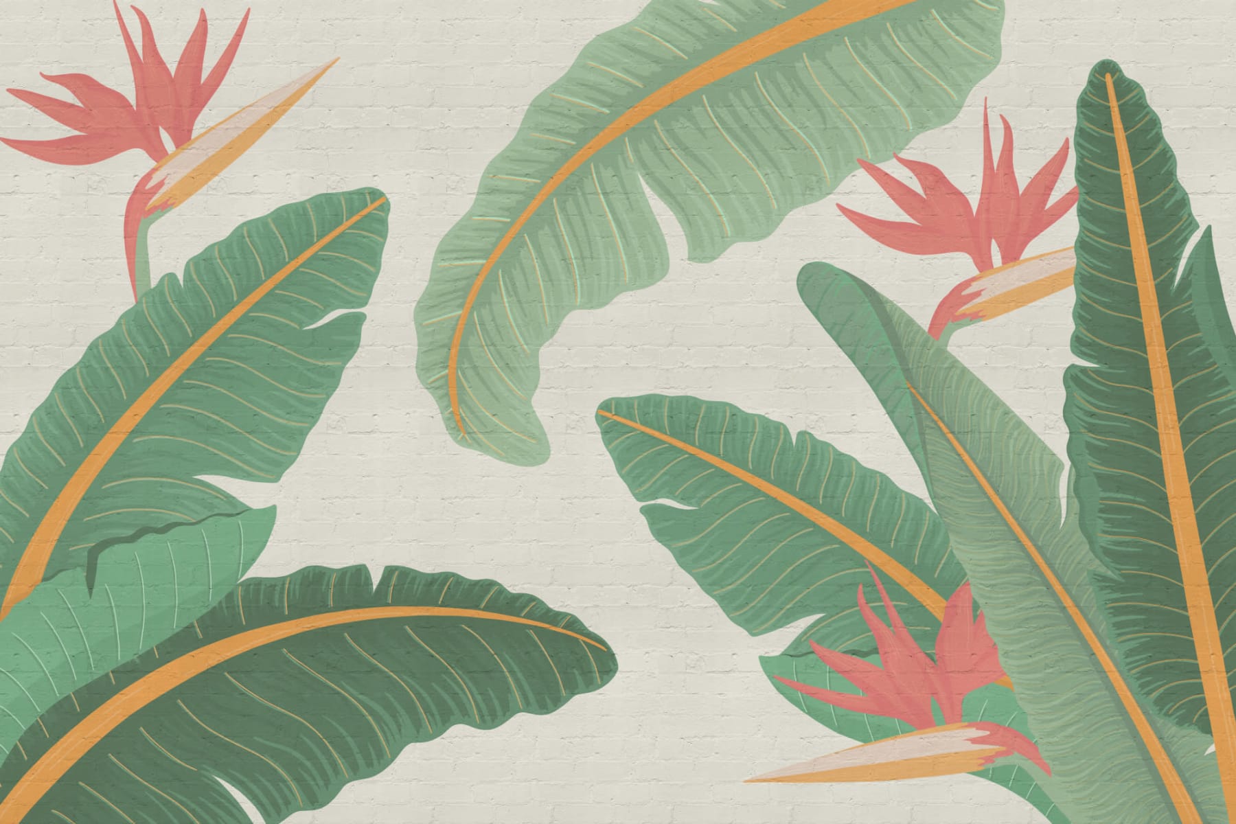 Biophilic Banana Leaf & Brick Wall Mural - Hovia
