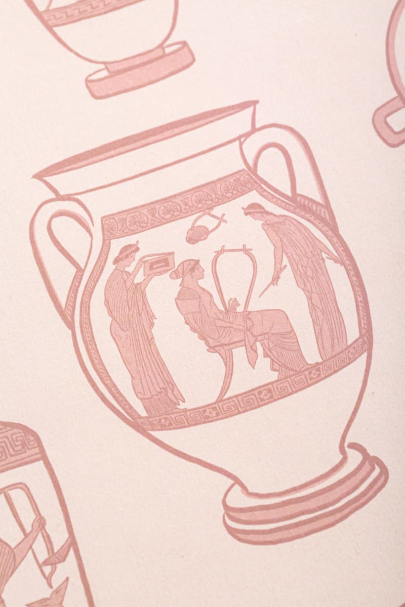 Dusty Pink Ancient Greek Pottery Pattern Wallpaper Mural - Hovia | Hovia
