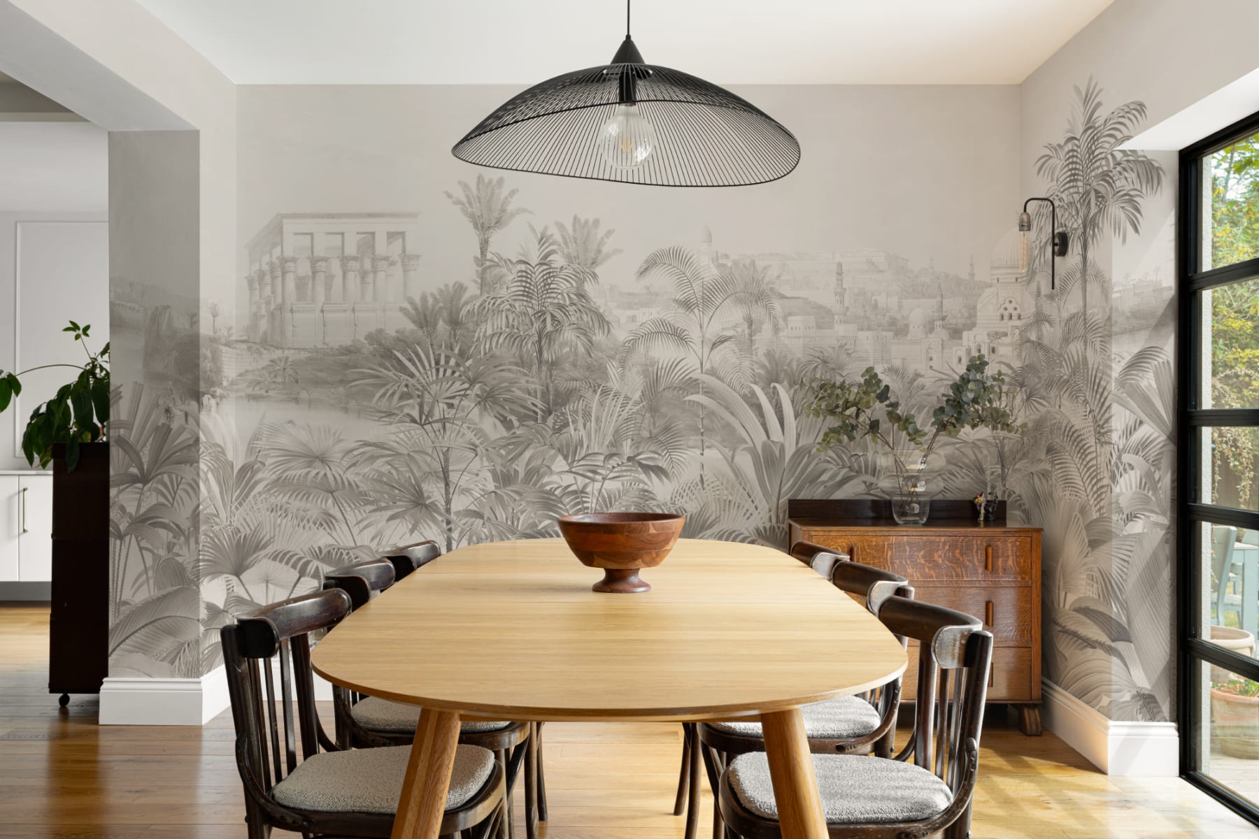 Greige Vintage Jungle Wallpaper Mural - Hovia - Hovia