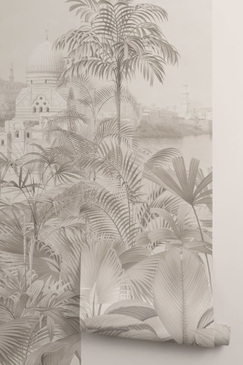 Greige Vintage Jungle Wallpaper Mural - Hovia - Hovia