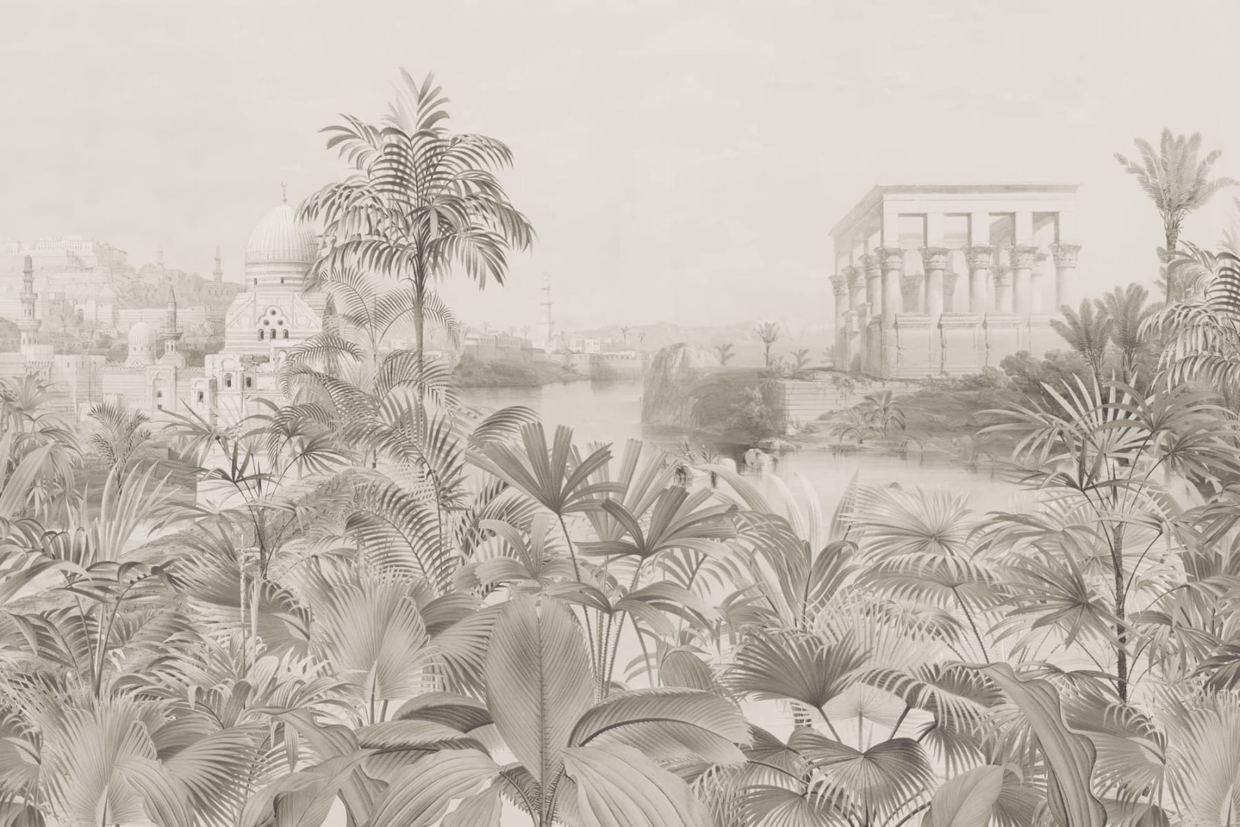 Greige Vintage Jungle Wallpaper Mural - Hovia - Hovia