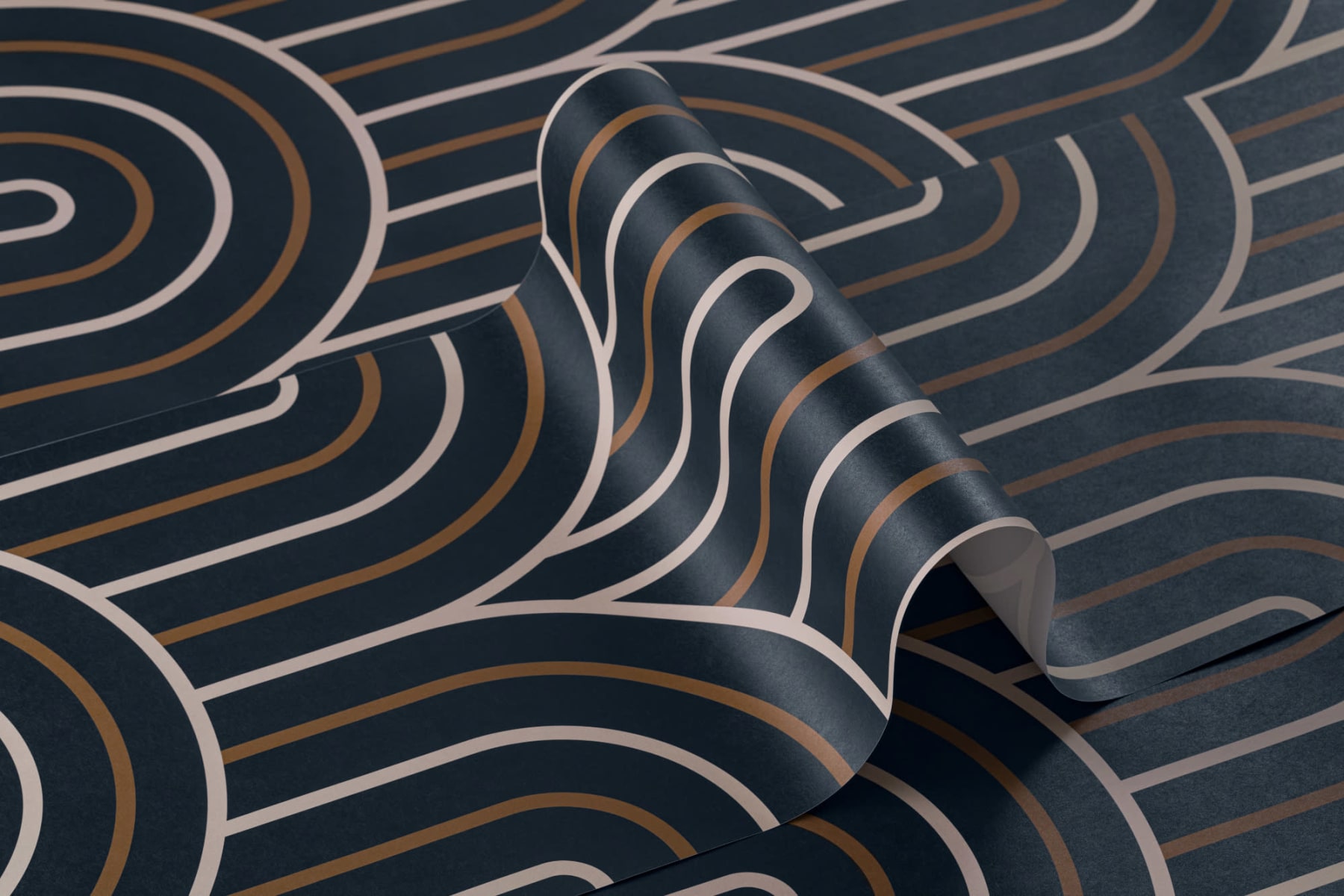 Navy & Mustard Retro Loop Pattern Wallpaper - Hovia | Hovia