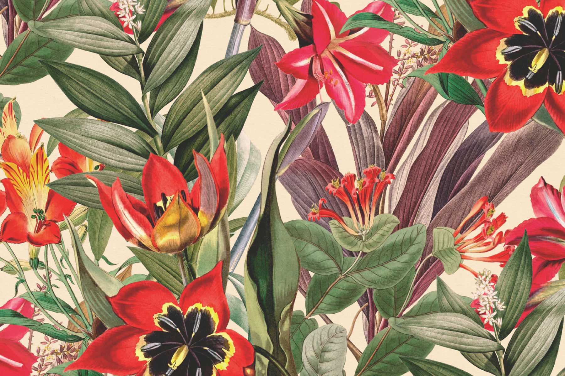 Vintage Tropical Foliage Beige Rapportmustertapete Hovia