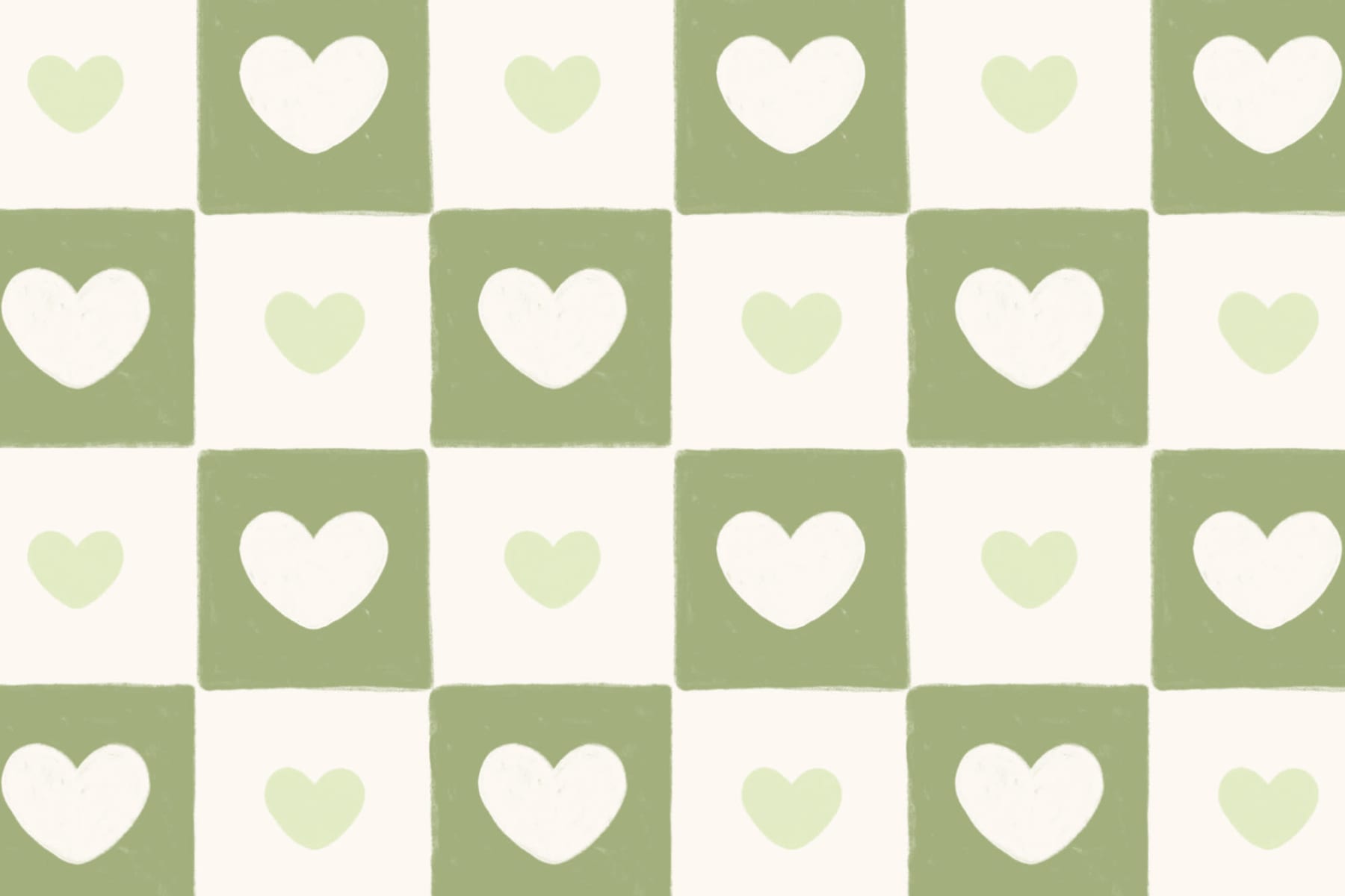 Green Check & Heart Print Wallpaper - Hovia