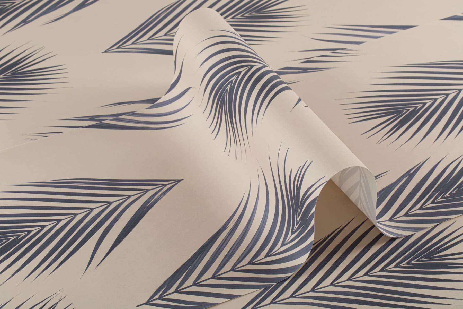 Blue & Cream Palm Leaf Pattern Wallpaper - Hovia - Hovia