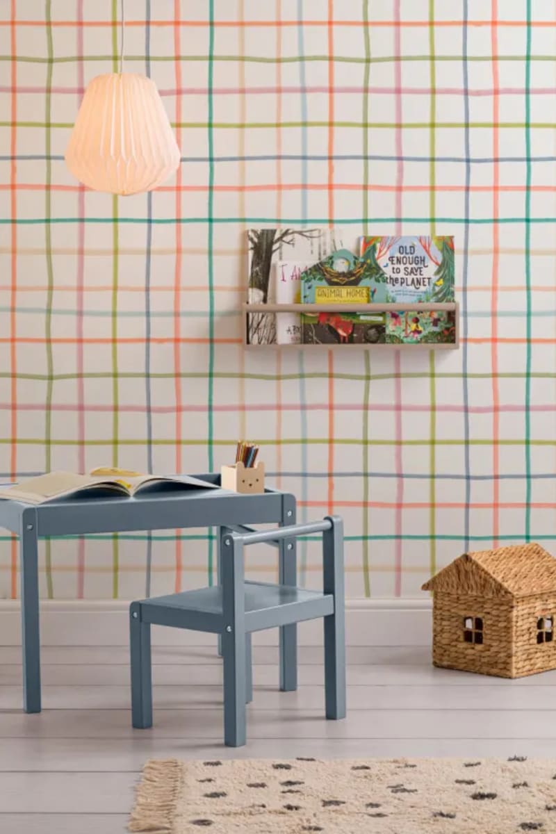 Rainbow Hand Drawn Grid Stripes Wallpaper Mural - Hovia | Hovia