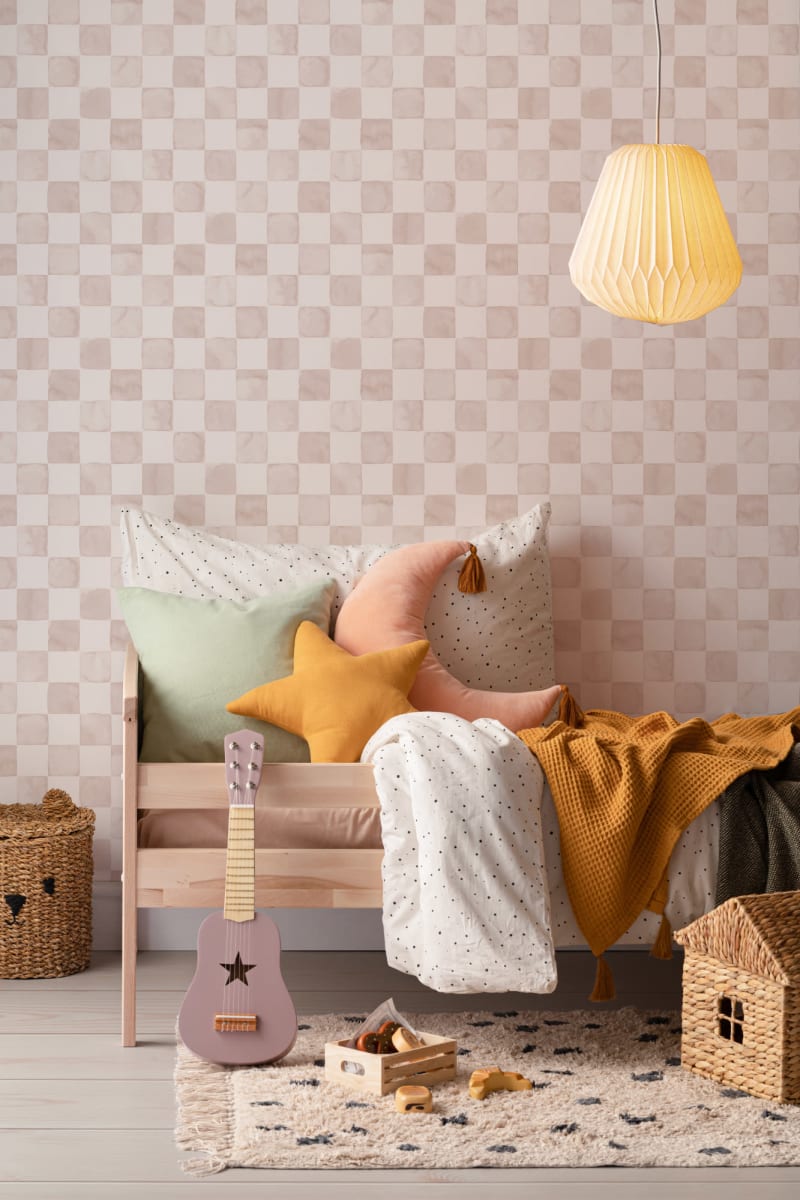 Nude Pink Watercolor Checkered Wallpaper - Hovia - Hovia