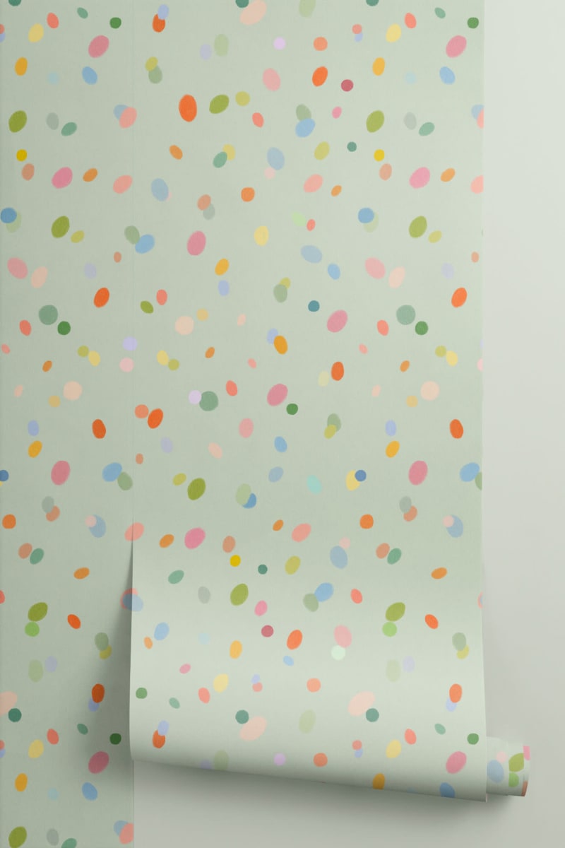 Hand Drawn Pastel Multicolor Spots Green Wallpaper | Hovia | Hovia