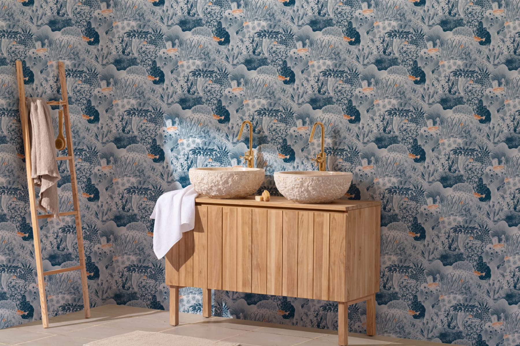 Marine Life Wallpaper With Navy Vintage Illustrations - Hovia - Hovia