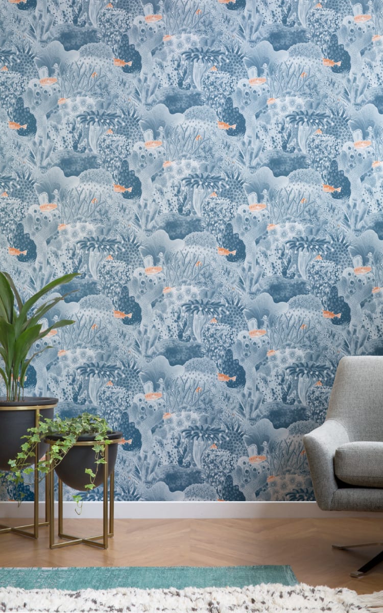 Marine Life Wallpaper With Navy Vintage Illustrations - Hovia - Hovia