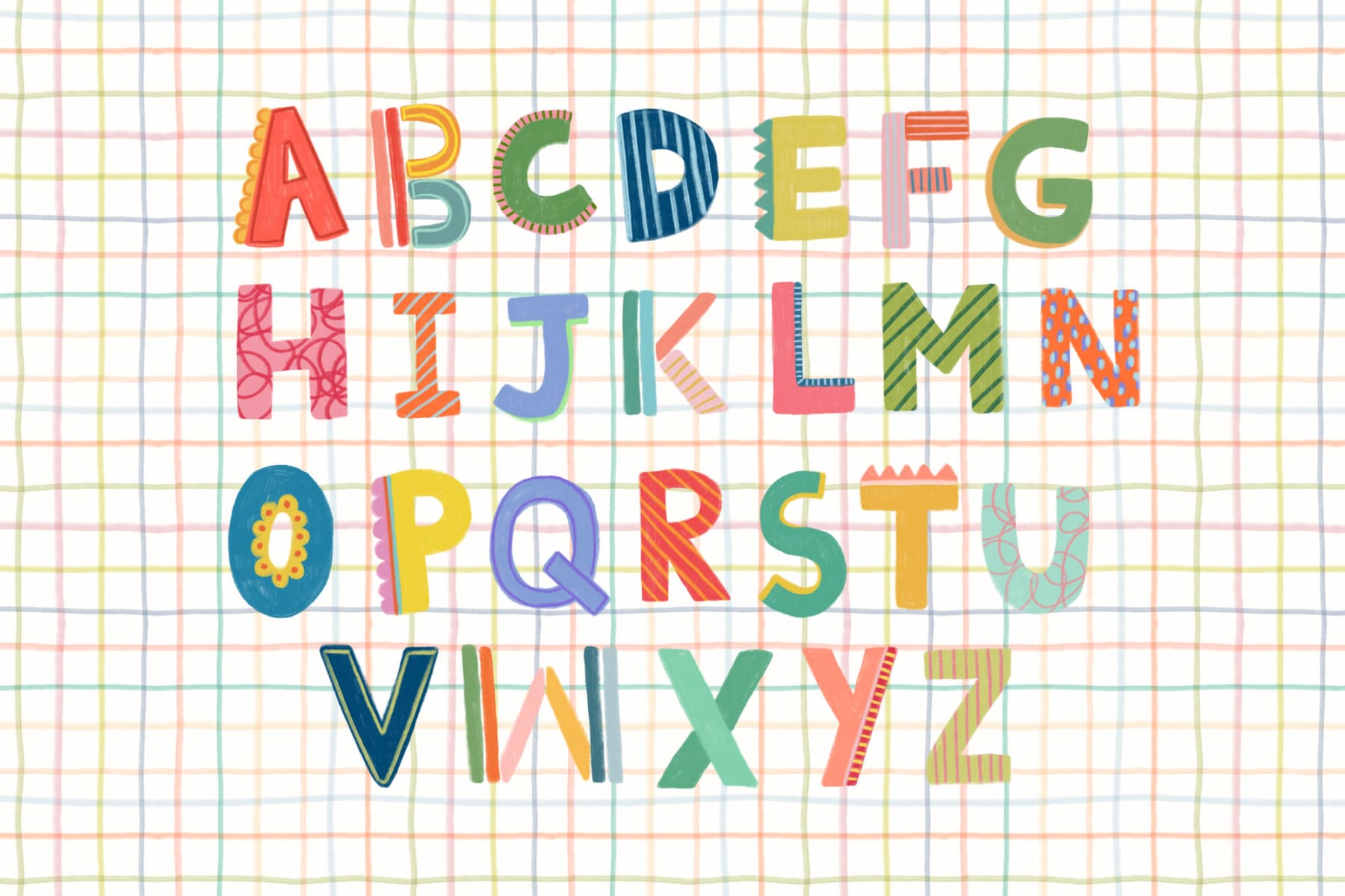 Colorful Kids Alphabet Grid Mural - Hovia