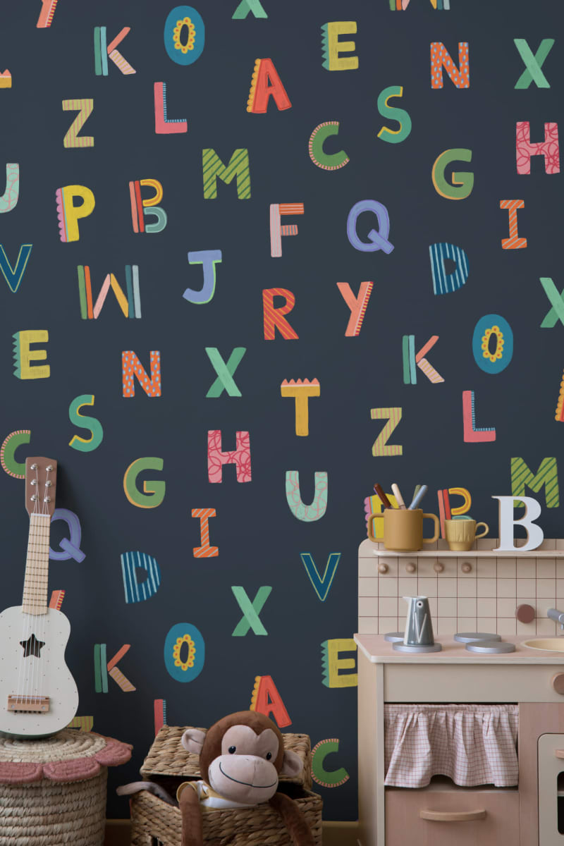 Navy Colorful Kids Alphabet Wallpaper - Hovia - Hovia