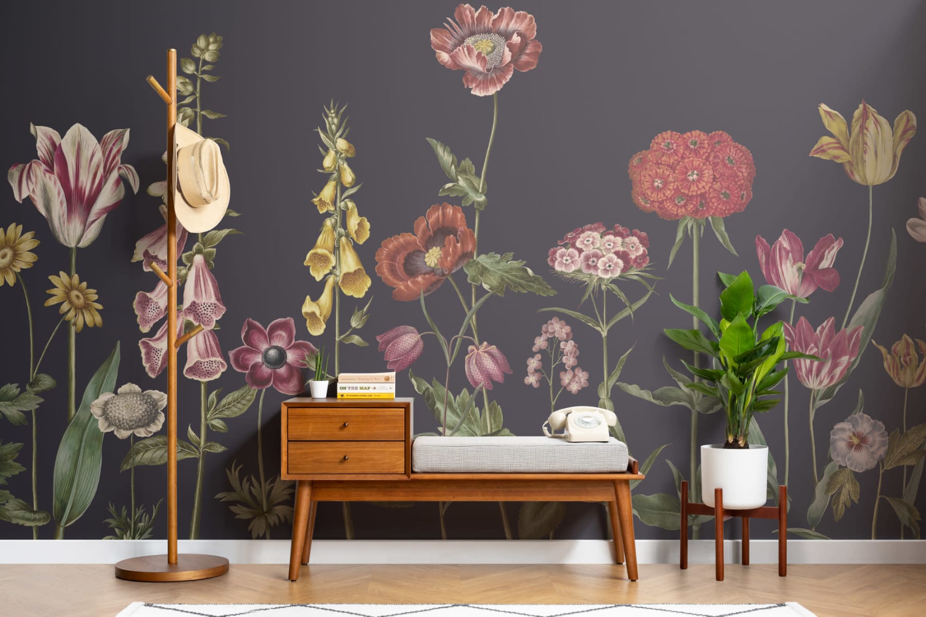 Dark Illustrated Wildflower Mural - Hovia