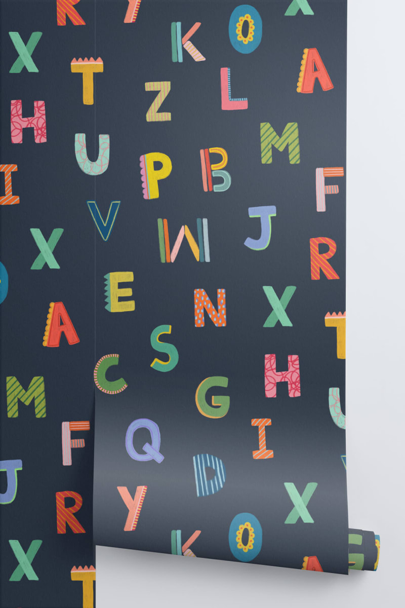 Navy Colorful Kids Alphabet Wallpaper - Hovia - Hovia