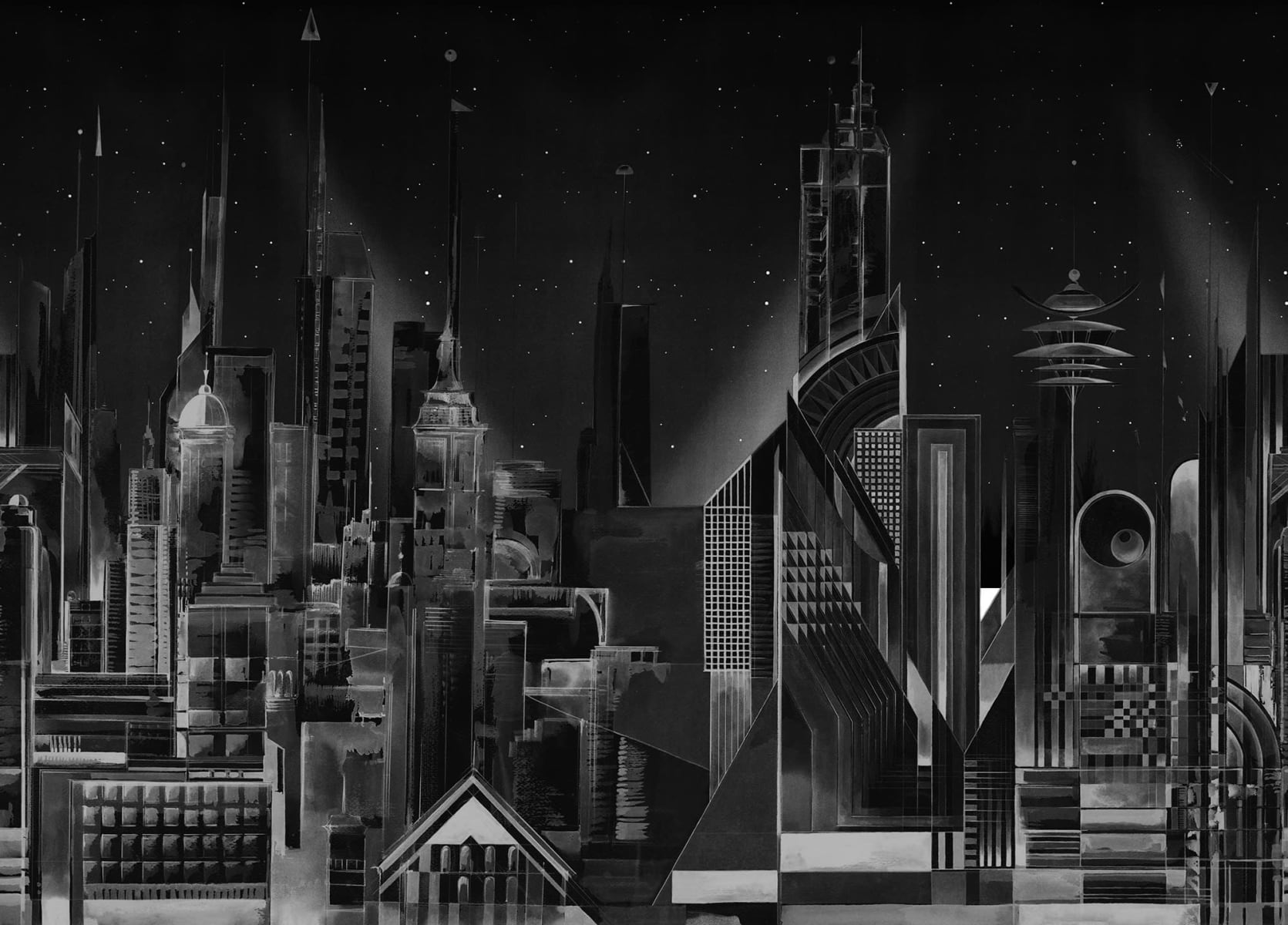 Sci-Fi Town, Black | Rebel Walls