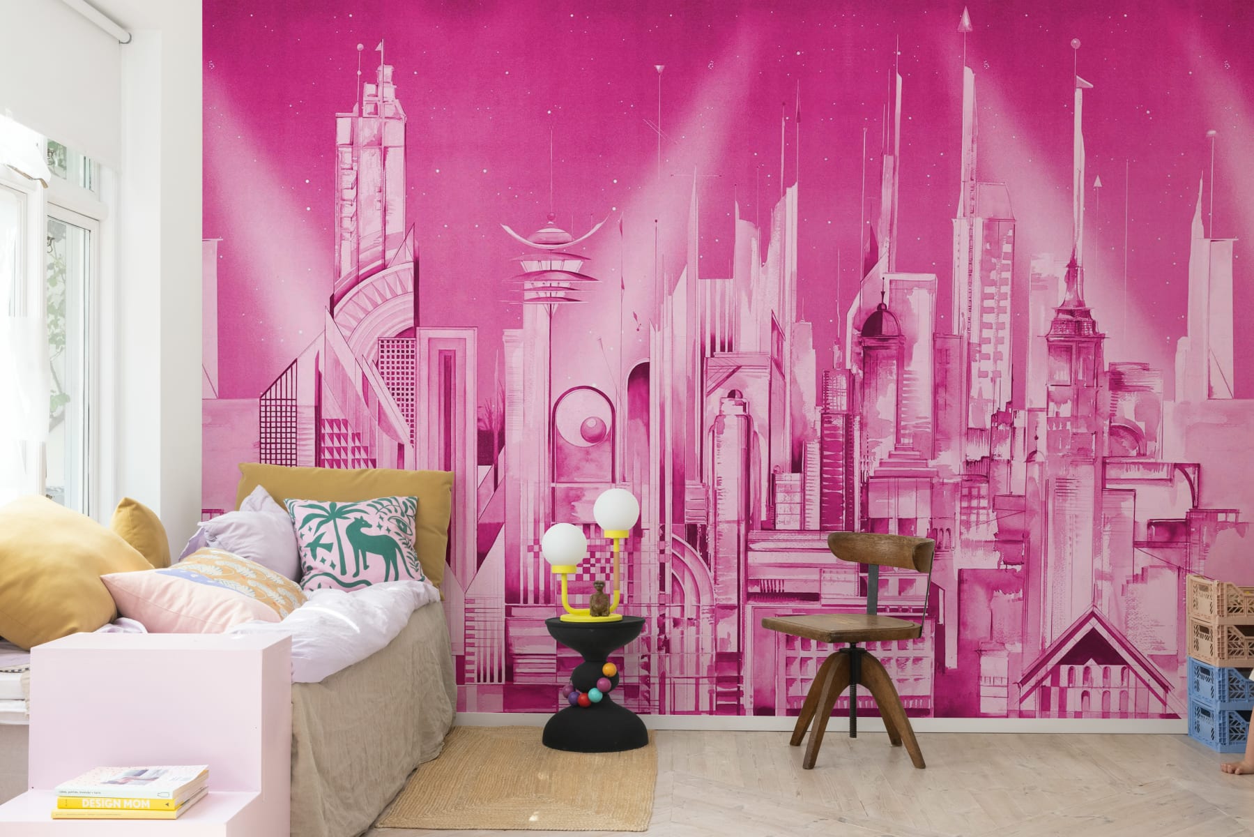 Sci-Fi Town, Pink | Rebel Walls