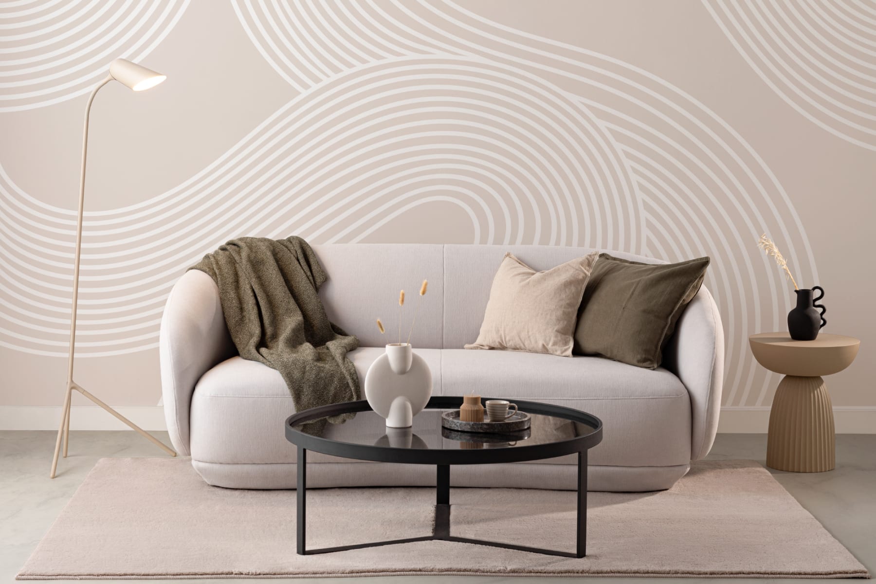 Neutral Color Curvy Lines Modern Zen Wallpaper Mural - Hovia