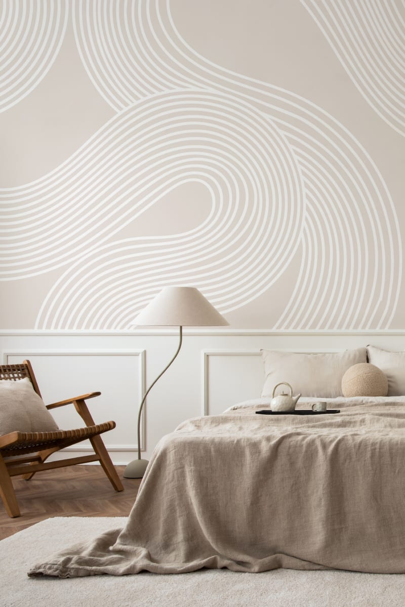 Neutral Color Curvy Lines Modern Zen Wallpaper Mural - Hovia - Hovia